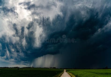 Storm Clouds Over Field Tornadic Supercell Extreme Weather Dangerous