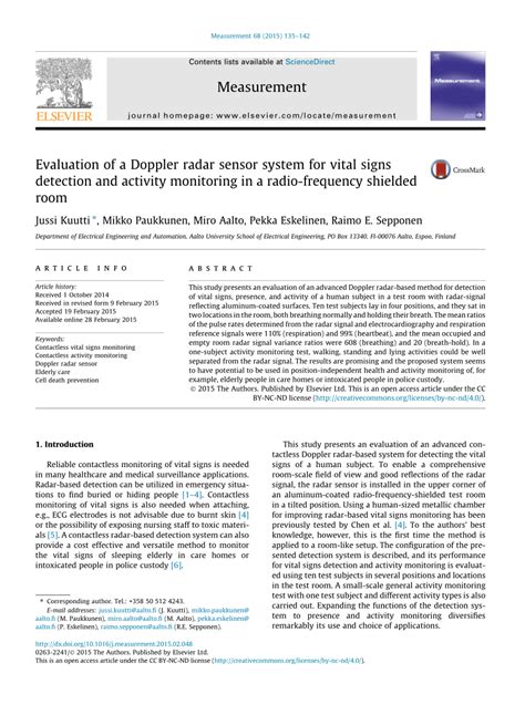 Pdf Evaluation Of A Doppler Radar Sensor System For Vital Signs Detection And Activity