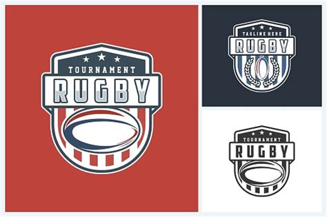 럭비 아이콘 스포츠 배지 벡터 일러스트 레이 션 럭비 클럽 아이콘 템플릿 엠블럼 스타일 럭비 상징 벡터 일러스트 레이 션 Championship에 대한 스톡 벡터 아트 및