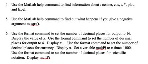 Solved 4 Use The Matlab Help Command To Find Information