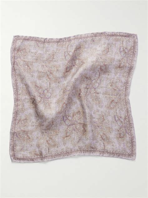 Brunello Cucinelli Paisley Print Linen And Silk Blend Pocket Square