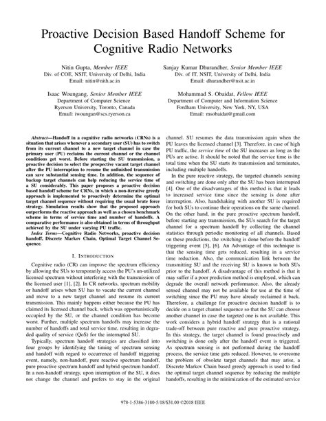Pdf Proactive Decision Based Handoff Scheme For Cognitive Radio Networks