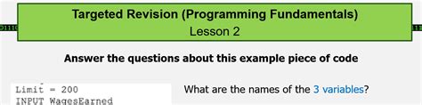 Gcse Ocr Computer Science J27702 22 Programming Fundamentals Revision Lesson 2 Teaching