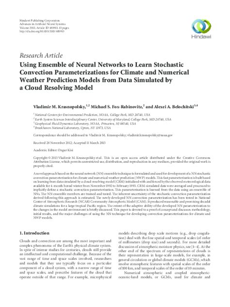 Pdf Using Ensemble Of Neural Networks To Learn Stochastic Convection Parameterizations For