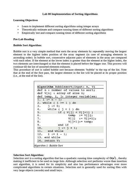 Lab 08 Sorting Algorithms Pdf Algorithms And Data Structures Algorithms