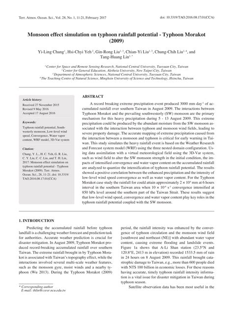 Pdf Monsoon Effect Simulation On Typhoon Rainfall Potential Typhoon Morakot 2009