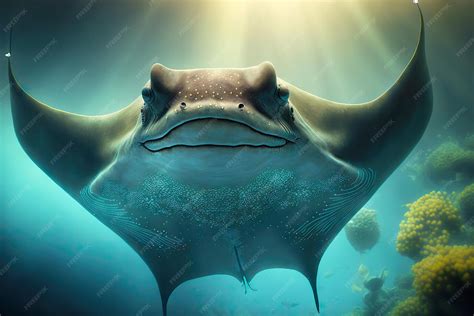 Premium Photo Wild Underwater Life Manta Ray Swimming In Water