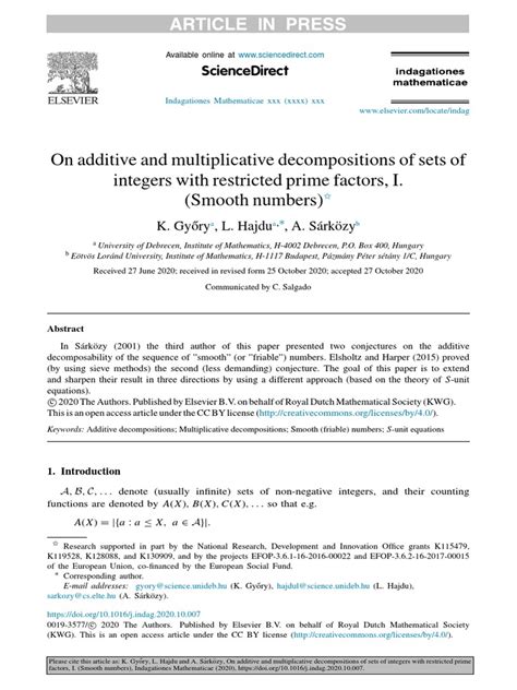 On Additive And Multiplicative Decompositions Of S Pdf Integer Function Mathematics