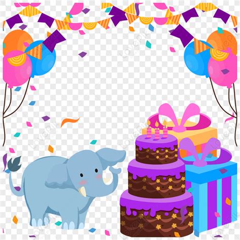 코끼리 선물 상자 생일 일러스트 케이크 깃발 천 풍선 테두리그래픽경악 Png 일러스트 무료 다운로드 Lovepik
