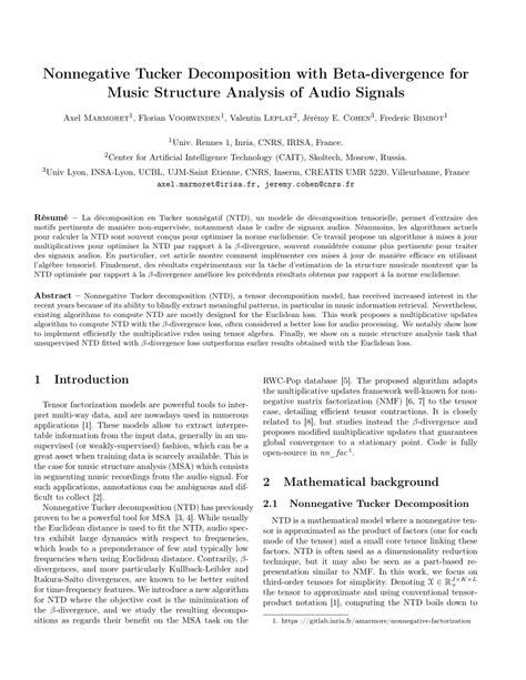 Pdf Nonnegative Tucker Decomposition With Beta Divergence For Music Structure Analysis Of