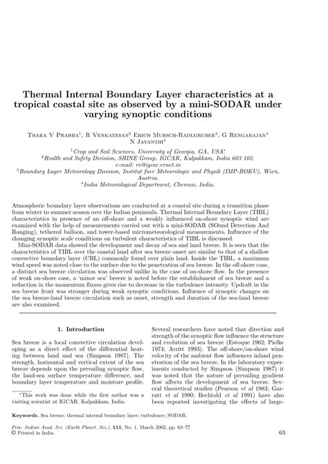 Pdf Thermal Internal Boundary Layer Characteristics At A Tropical