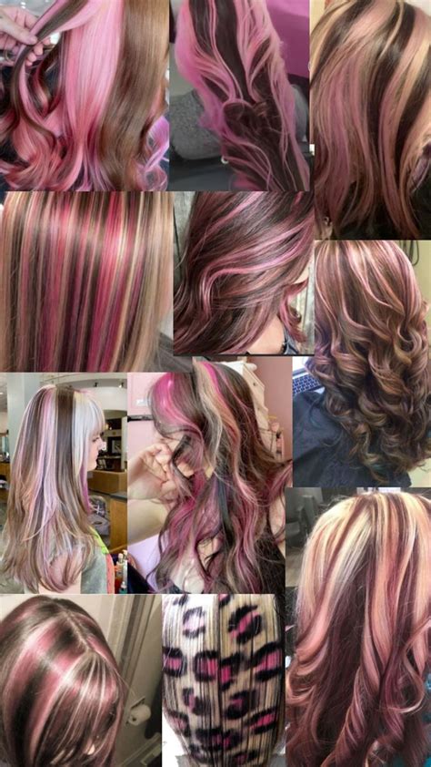 Neapolitan Hair Y2k Hair Brown Pink Blonde Highlights Streaks