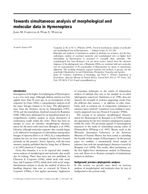 Pdf Towards Simultaneous Analysis Of Morphological And Molecular Data