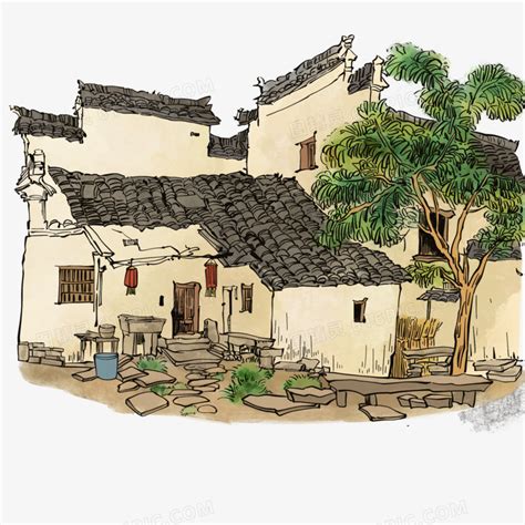 徽派建筑风格农家小院插画元素图片免费下载 PNG素材 编号z7ri5qgjy 图精灵