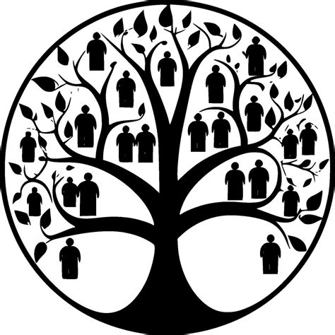 Family Tree Black And White Isolated Icon Vector Illustration