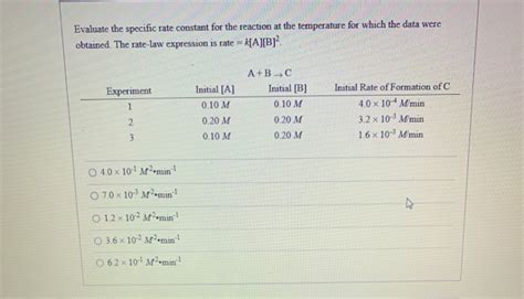 Solved Evaluate The Specific Rate Constant For The Reaction