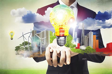 Premium Ai Image Hand Holding A Bulb With World Ecosystem Generative Ai