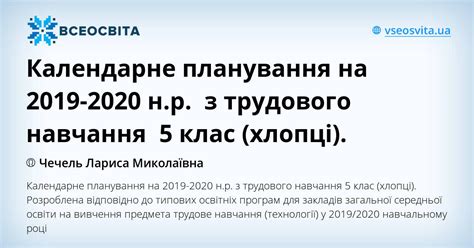 Календарне планування на 2019 2020 н р з трудового навчання 5 клас хлопці