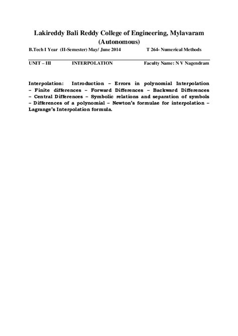 Pdf Numerical Methods Unit Iii Interpolation