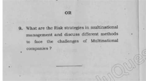 Mba 4th Sem Global Strategic Management Question Paper Youtube