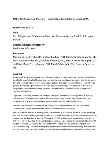 Pdf Bias Mitigation In Primary Healthcare Artificial Intelligence Models A Scoping Review