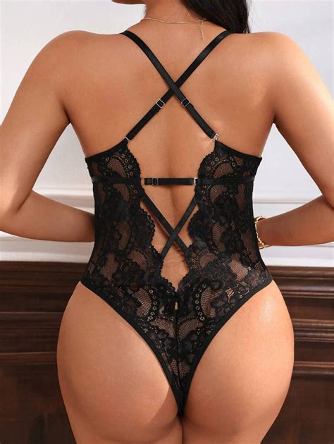 Shein Classic Sexy Lencería Sexy Bordada De Encaje En Talla Grande Con