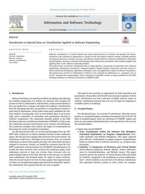 Pdf Introduction To Special Issue On Visualization Applied To Software Engineering