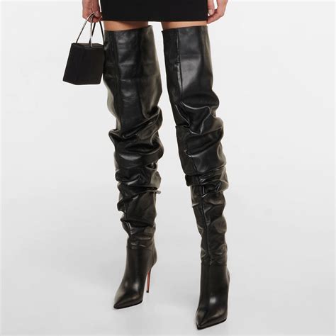 Slouchy Faux Leather Over Knee Pointed Toe Stiletto Boots Black