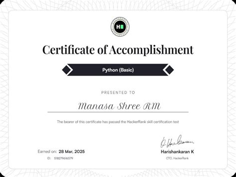 Python Hackerrank Certification Coding Datascience Learning Growth Manasa Shree