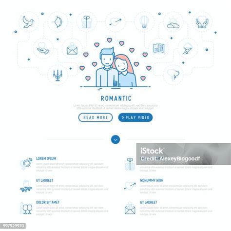 낭만적인 개념 주위 마음 사랑에 커플과 얇은 라인 아이콘 데이트 신혼 여행 발렌타인의 날 관련 현대 벡터 일러스트 레이 션 웹 페이지 서식 파일 감정에 대한 스톡 벡터 아트