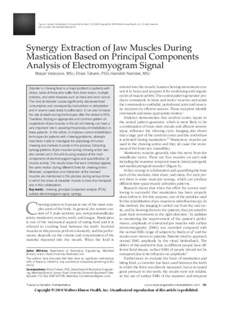 Pdf Synergy Extraction Of Jaw Muscles During Mastication Based On Principal Components