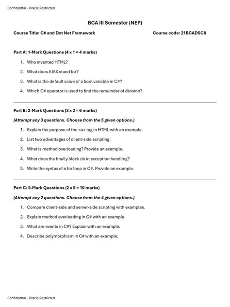 Bca Iii Semester Qp Per Notes Pdf C Sharp Programming Language Computing
