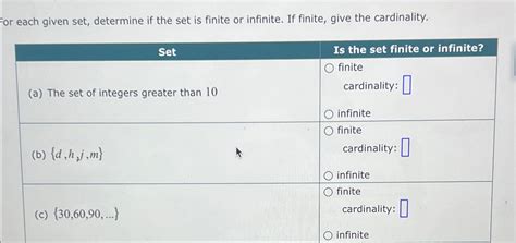 Solved For Each Given Set Determine If The Set Is Finite Or Chegg Com