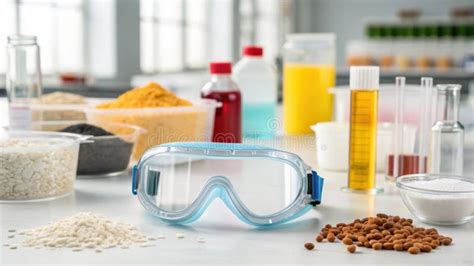 Food Printing Experiment With Safety Goggles Powders And Liquids In Laboratory Stock Image