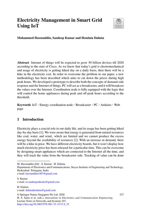 PDF Electricity Management In Smart Grid Using IoT