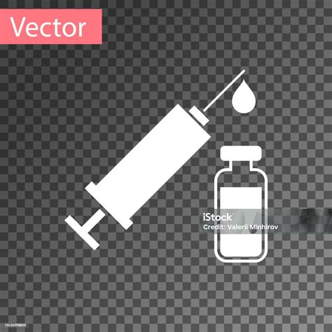 바늘과 유리병 또는 앰 플 아이콘이 투명 한 배경에 고립 된 흰색 의료 주사기 예방 접종 주사 백신 인슐린 개념 벡터 일러스트