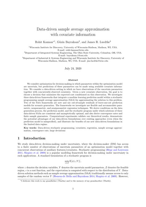 Pdf Data Driven Sample Average Approximation With Covariate Information