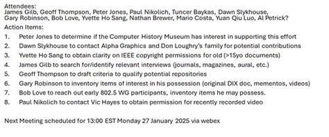 802SEC IEEE 802 LMSC History Ad Hoc Meeting Notes And Action Items