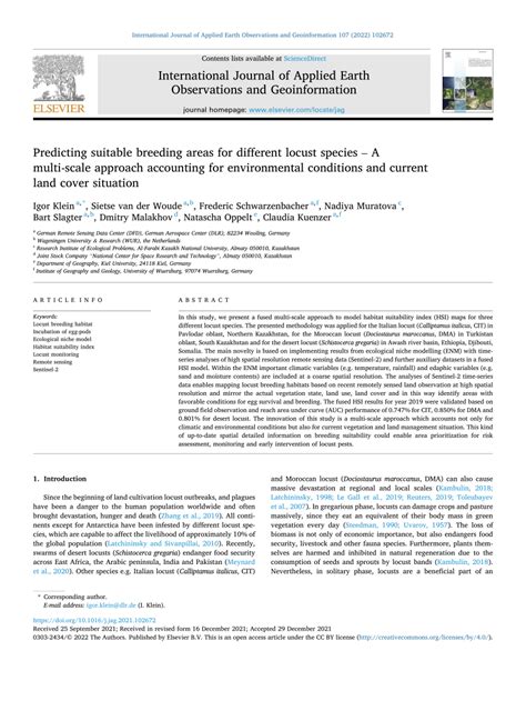 Pdf Predicting Suitable Breeding Areas For Different Locust Species