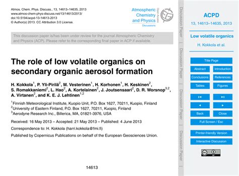 Pdf The Role Of Low Volatile Organics On Secondary Organic Aerosol