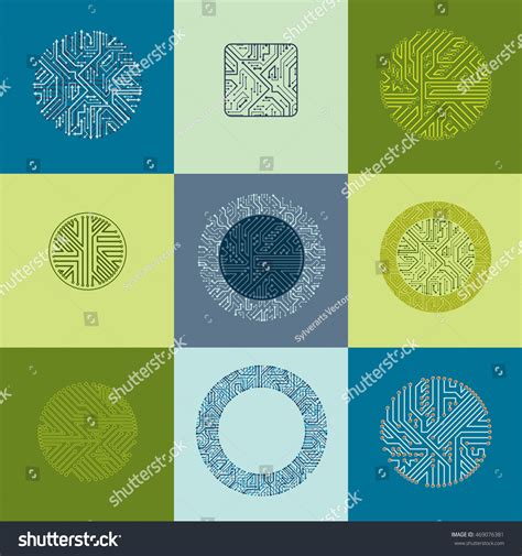 Set Vector Technology Cpu Designs Square Stock Vector Royalty Free