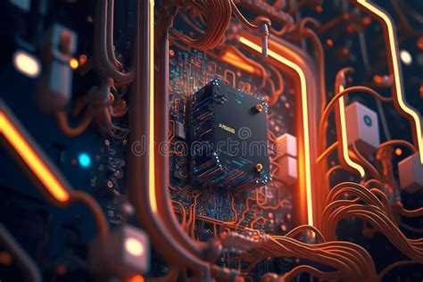 Technology Cyberspace Motherboard Closeup Integrated Microchip Circuit