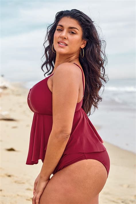 Red Ruffled Plus Size Tankini