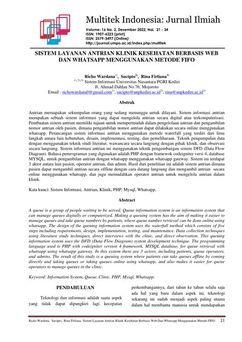 pdf sistem layanan antrian klinik kesehatan berbasis web dan whatsapp