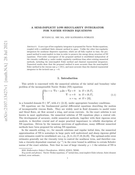 A Semi Implicit Low Regularity Integrator For Navier Stokes Equations Deepai