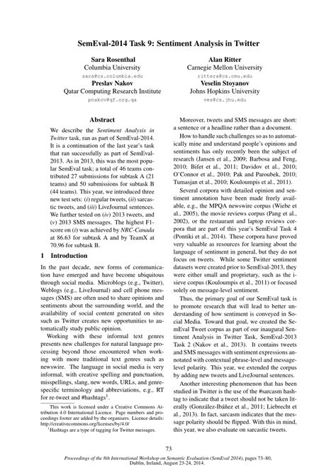Pdf Semeval 2014 Task 9 Sentiment Analysis In Twitter