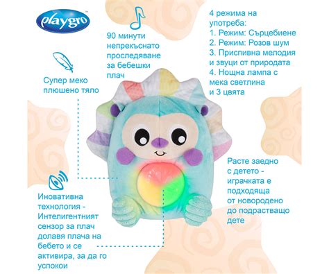 Плюшена играчка таралеж за бебета Playgro Време е за сън със светлина