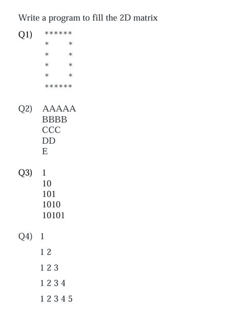 Solved Write A Program To Fill The 2d Matrixq1q2