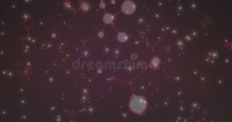 Molecular Structures And Glowing Particles Scientific Image Over Dark Background Stock