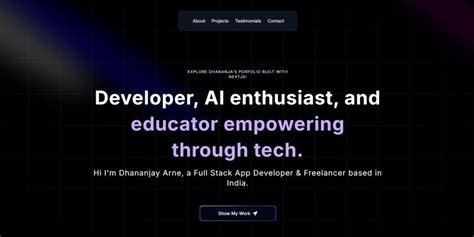 Dhananjay Arne On Linkedin Portfolio Webdevelopment Nextjs Tailwindcss Ui Aceternityui